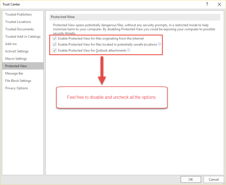 How to Disable Protected View in Office 2016
