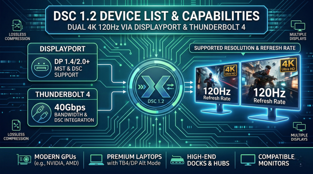 DSC 1.2 Device List: Dual 4K 120Hz via DisplayPort & Thunderbolt 4